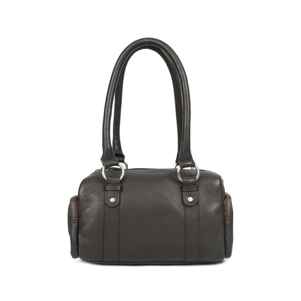 Classic Black Leather Barrel Satchel – Medium Shoulder Tote for Women ...